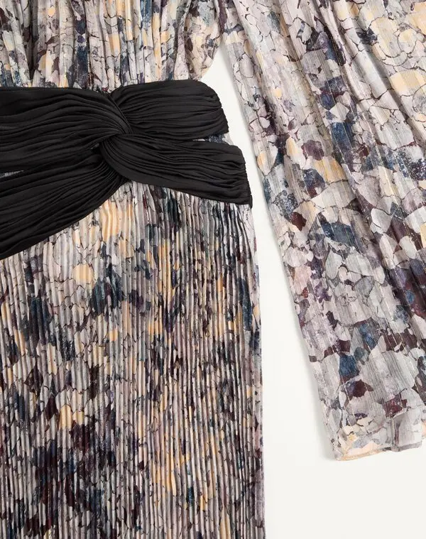 Valentino Garavani Long Dress In Pekin Lurex Urbs Mosaïque With Pleats