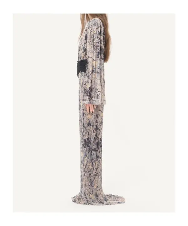 Valentino Garavani Long Dress In Pekin Lurex Urbs Mosaïque With Pleats