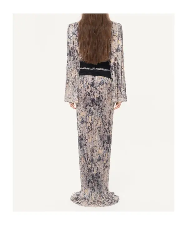 Valentino Garavani Long Dress In Pekin Lurex Urbs Mosaïque With Pleats