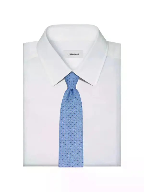 FERRAGAMO Gancini Print Silk Tie