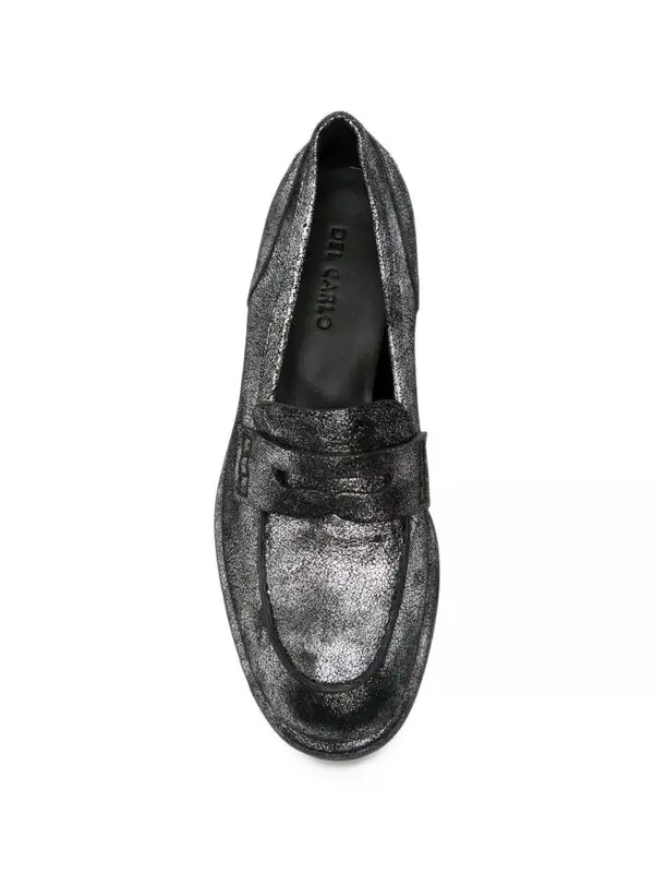 DEL CARLO Cracked-effect Leather Loafers