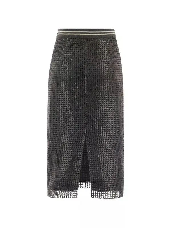 Brunello Cucinelli Sequin-embellished Midi Open-knit Skirt - Grey