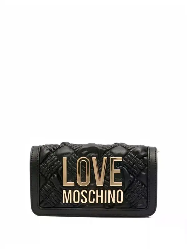 Moschino Logo-plaque Quilted Clutch Bag - Black