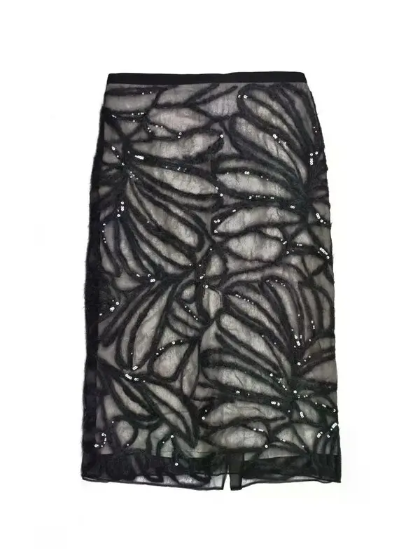 Brunello Cucinelli Sequin-embellished Midi Floral-embroidered Skirt - Black