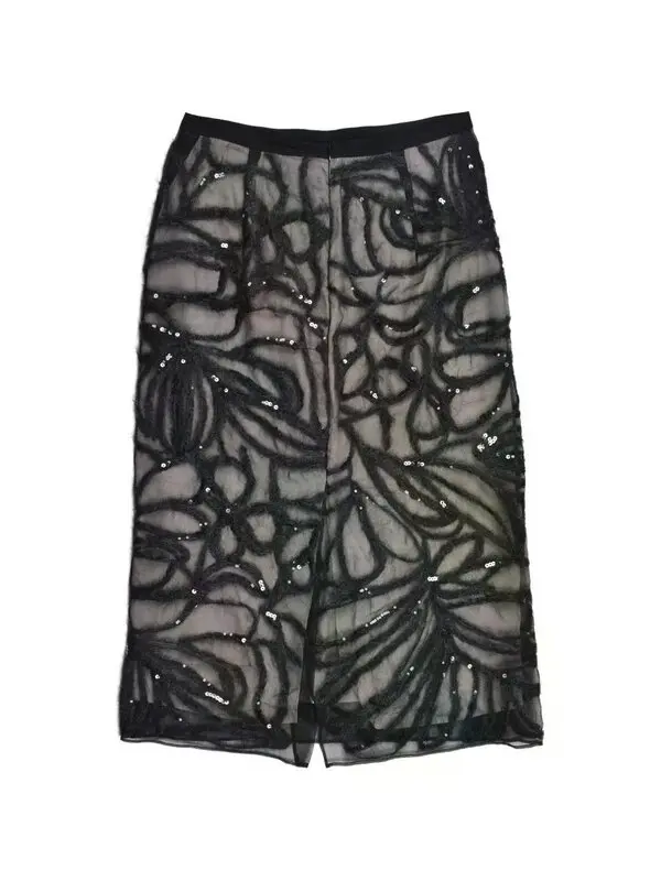 Brunello Cucinelli Sequin-embellished Midi Floral-embroidered Skirt