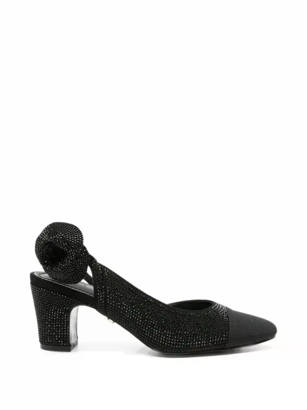 TWENTY FOURHAITCH Crystal-embellished Floral-detail Slingback Pumps - Black