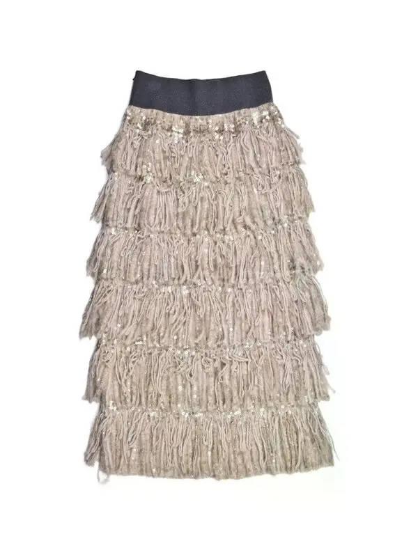 Brunello Cucinelli Sequin-embellished Midi Fringed Skirt