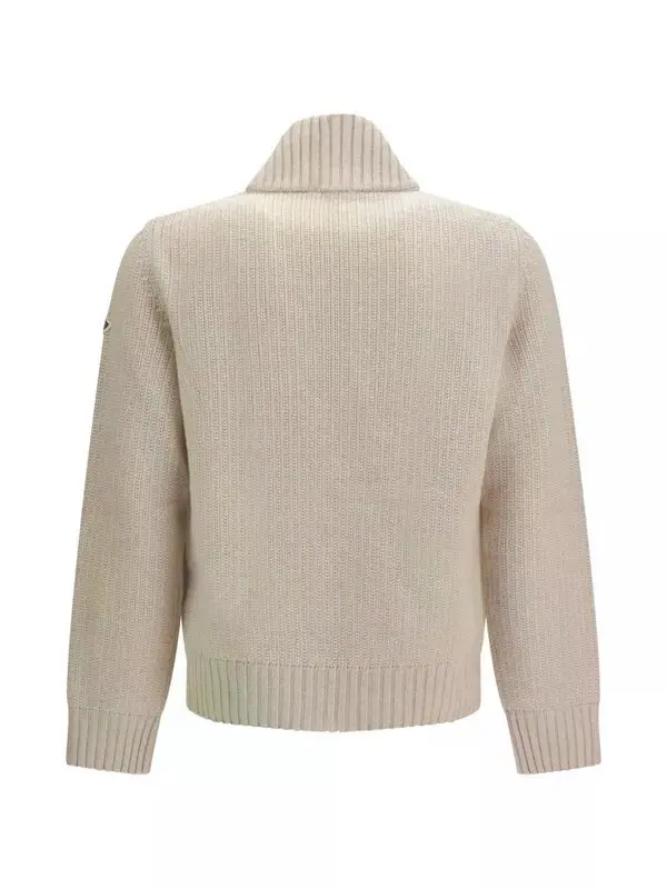 Moncler Ribbed-knit Logo-patch Cardigan - Neutrals