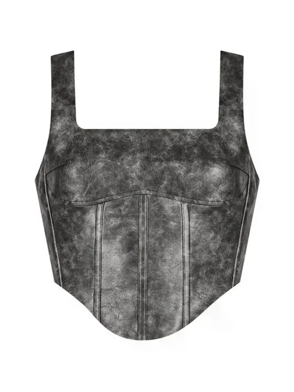 Manière De Voir Vintage Leather Corset Top - Grey