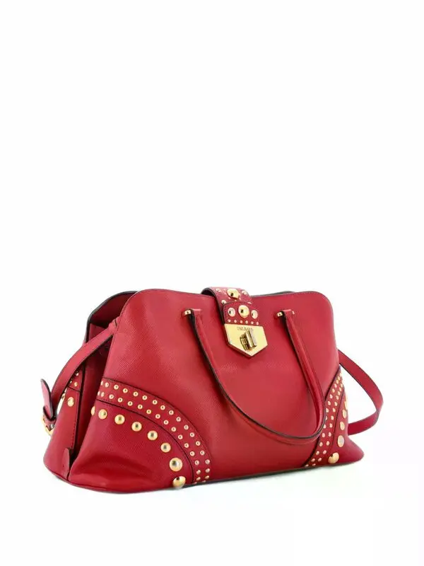 Prada Convertible Turnlock Dome Studded Saffiano Leather Medium Satchel