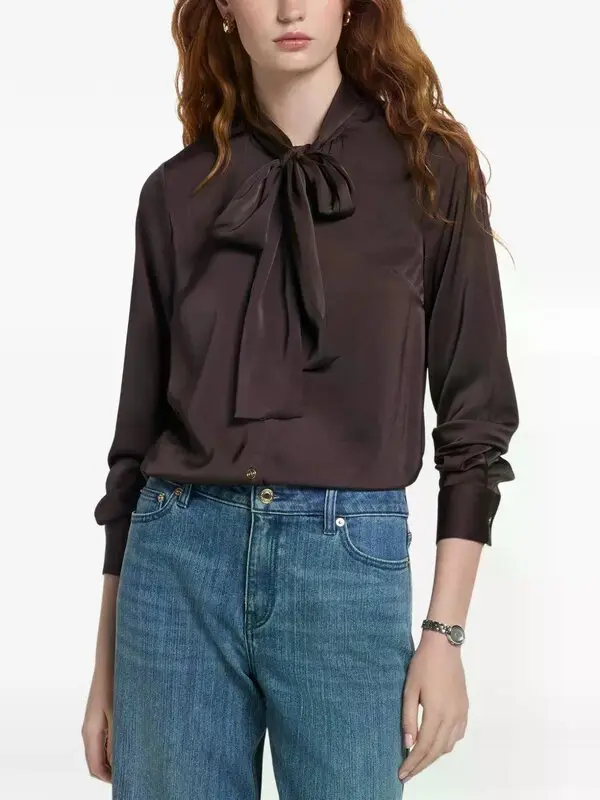 Michael Kors Satin Tie-neck Blouse - Brown