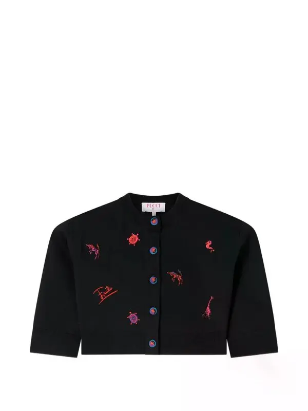 Emilio Pucci Embroidered Wool Cardigan - Black