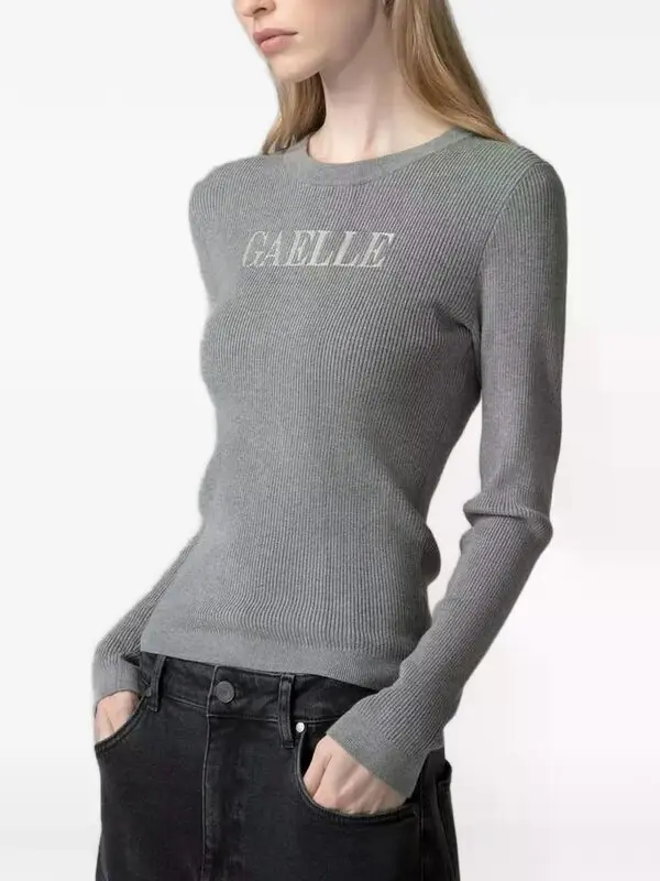 GAELLE PARIS Logo-knit Ribbed T-shirt - Grey