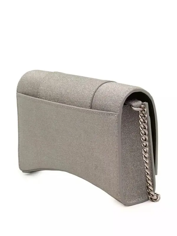 Balenciaga 2022 Glitter Fabric Hourglass Wallet On Chain Crossbody Bag - Silver