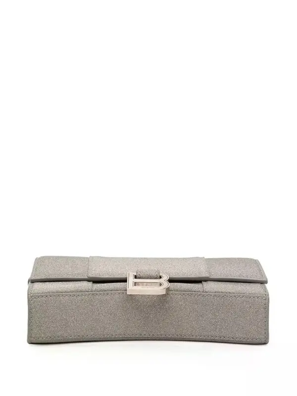 Balenciaga 2022 Glitter Fabric Hourglass Wallet On Chain Crossbody Bag - Silver