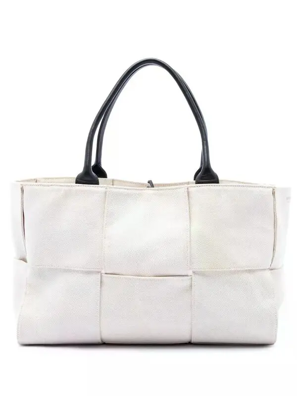 Bottega Veneta 2012-2026 Medium Canvas Maxi Intrecciato Arco Tote Bag - White