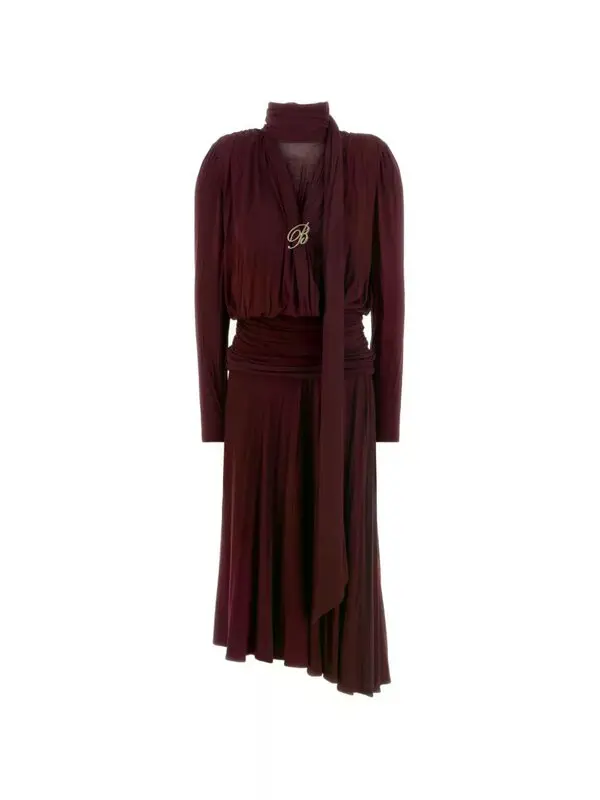 Blumarine Ruched B-logo Midi Dress - Red