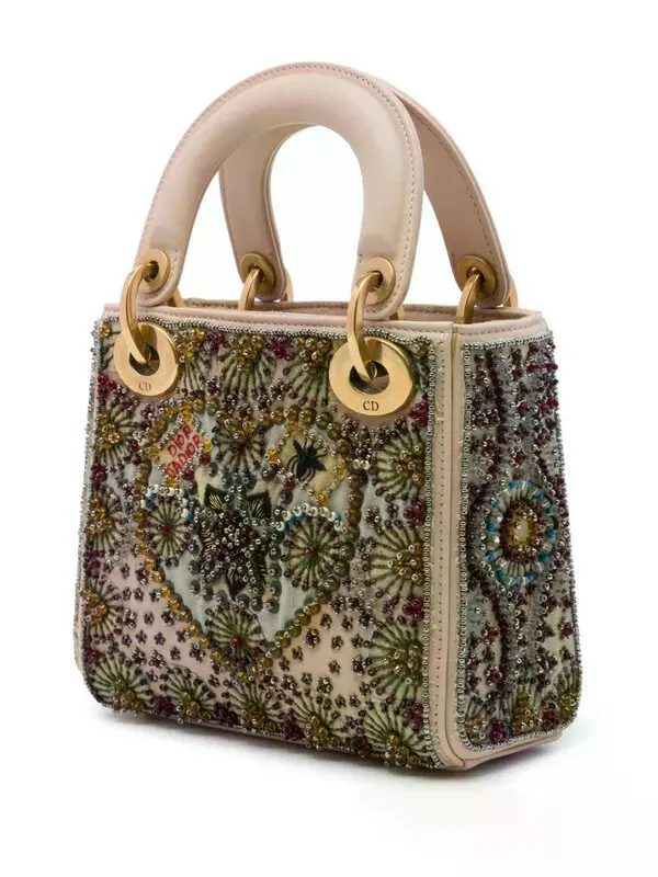 Dior 2017 Mini Calfskin Beaded And Embroidered Lady Satchel