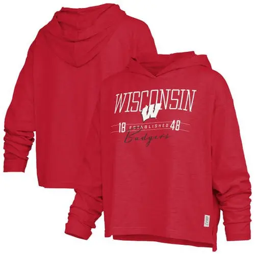 PRESSBOX Wisconsin Badgers Castillo Slub Waist Length Long Sleeve Hooded T-shirt - Red