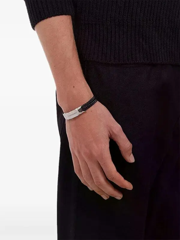 FERRAGAMO Braided Leather Brass Bracelet