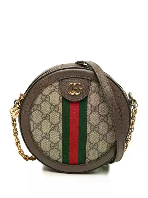 Gucci 2016-2026 Mini Gg Supreme Web Ophidia Round Crossbody Bag - Neutrals