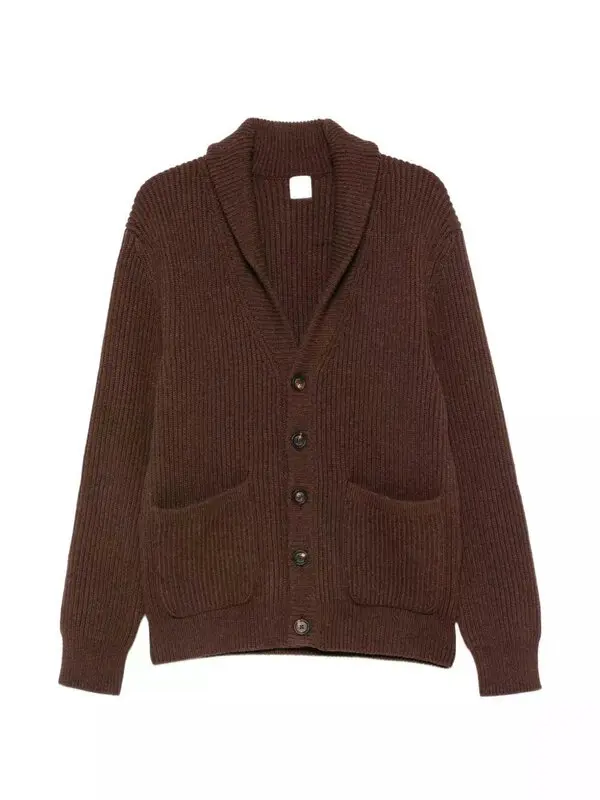 Eleventy Ribbed-knit Shawl-collar Cardigan - Brown