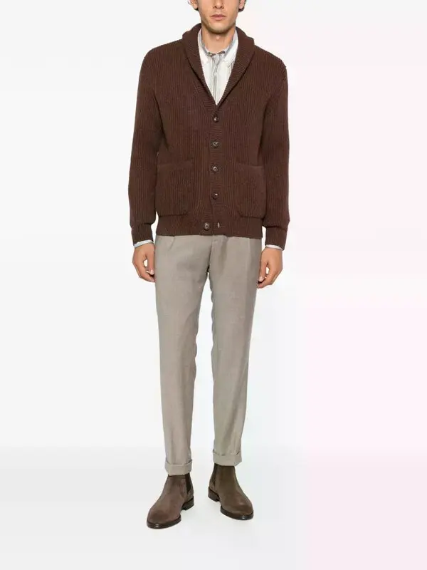 Eleventy Ribbed-knit Shawl-collar Cardigan