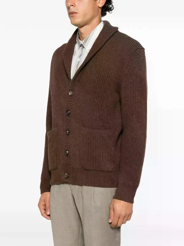 Eleventy Ribbed-knit Shawl-collar Cardigan