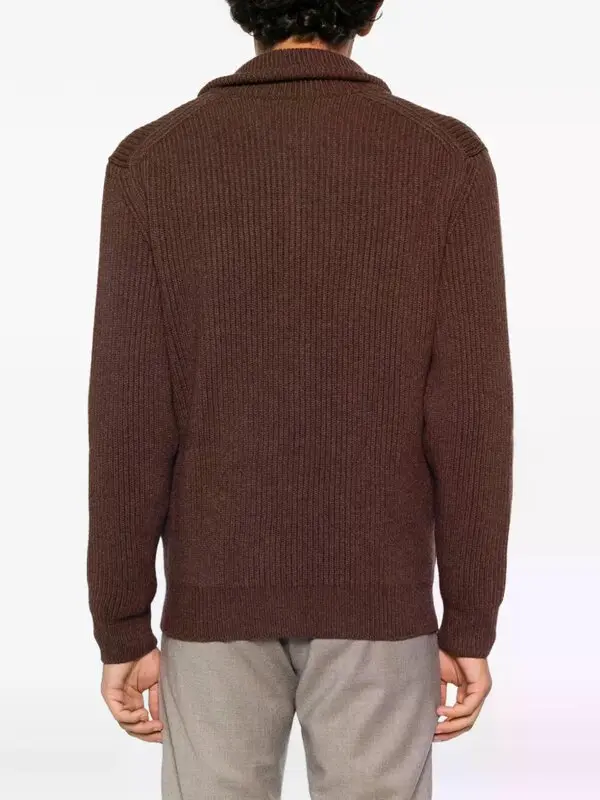 Eleventy Ribbed-knit Shawl-collar Cardigan