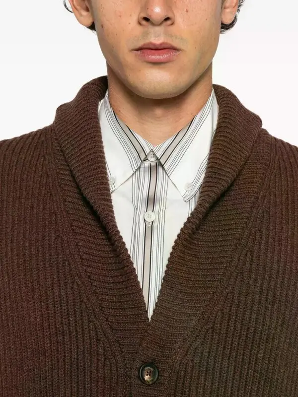 Eleventy Ribbed-knit Shawl-collar Cardigan