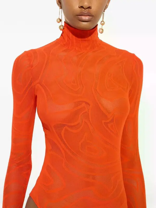 Emilio Pucci High-neck Jacquard Tulle Bodysuit