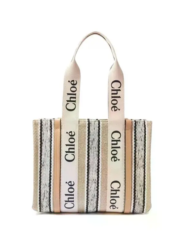 Chloé Woody Striped Linen Tote Bag - Neutrals