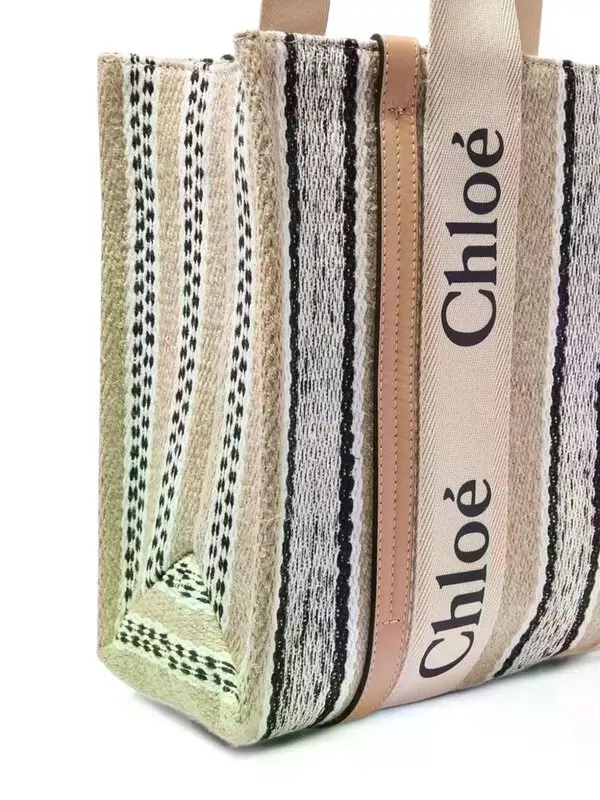 Chloé Woody Striped Linen Tote Bag
