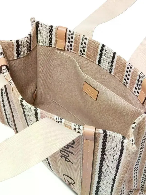 Chloé Woody Striped Linen Tote Bag