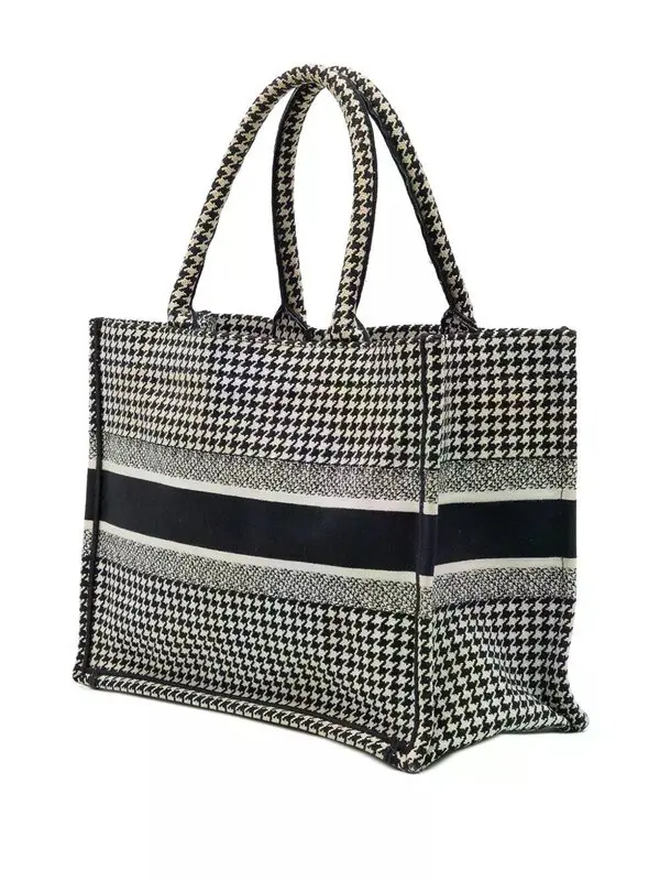 Dior 2019 Medium Embroidered Canvas Houndstooth Book Tote Bag - Black