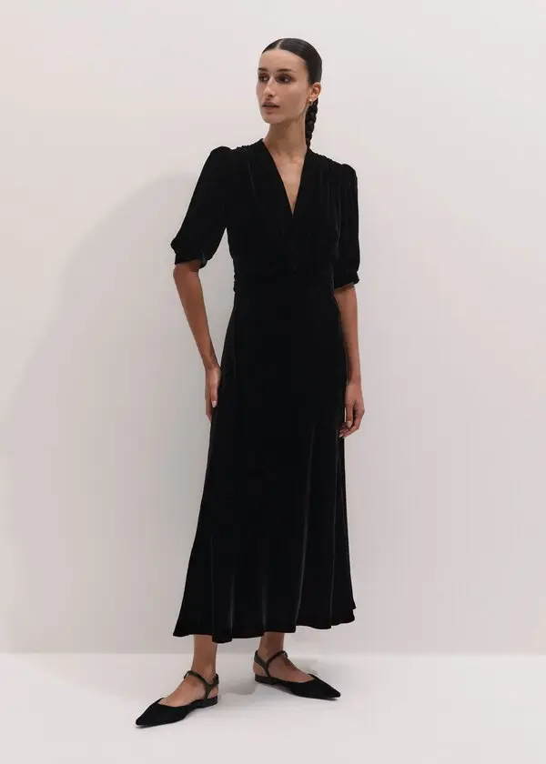 ME+EM Silk Blend Velvet Maxi Dress - Black