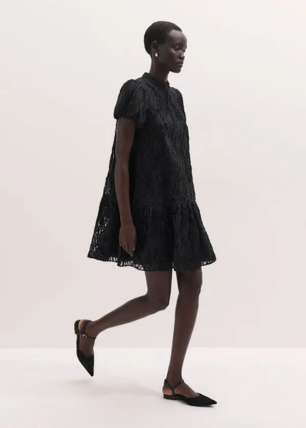 ME+EM Ribbon Tulle Swing Mini Dress - Black