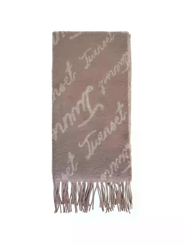 TWINSET Logo-pattern Fringed Scarf - Neutrals