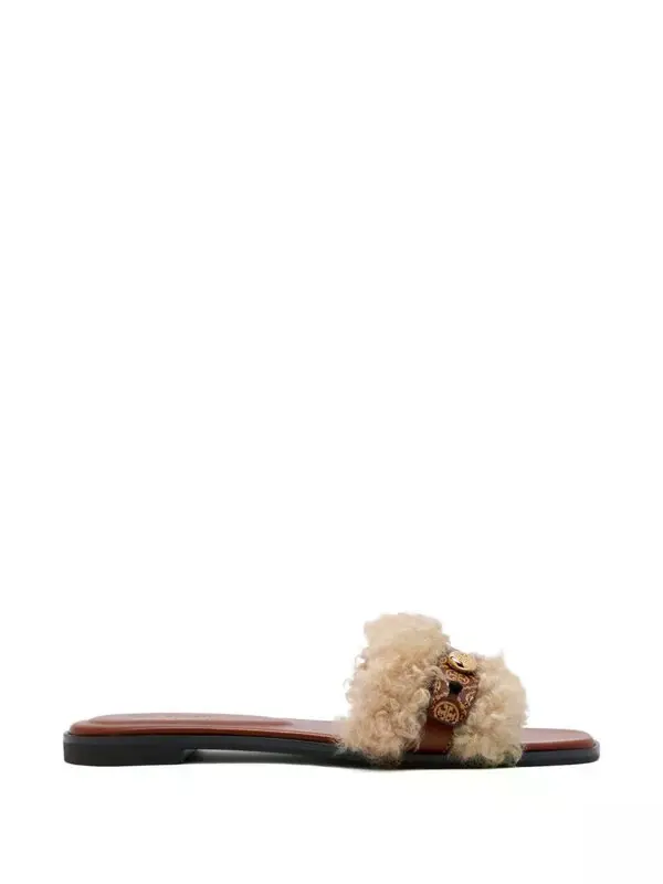 Tory Burch Romy Shearling Slides - Neutrals