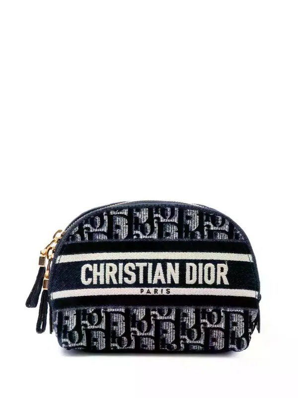 Dior 2021 Oblique Embroidered Velvet Cosmetic Pouch - Blue