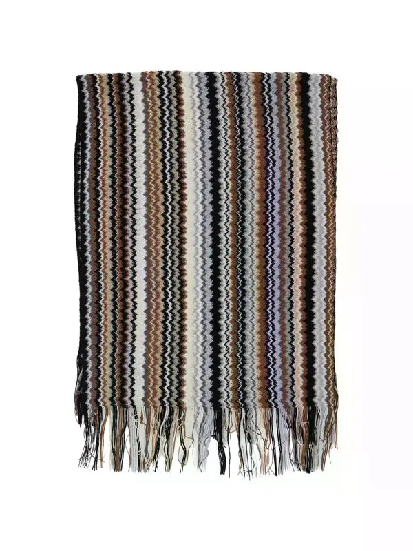 Missoni Zigzag-knit Fringed Scarf - Brown
