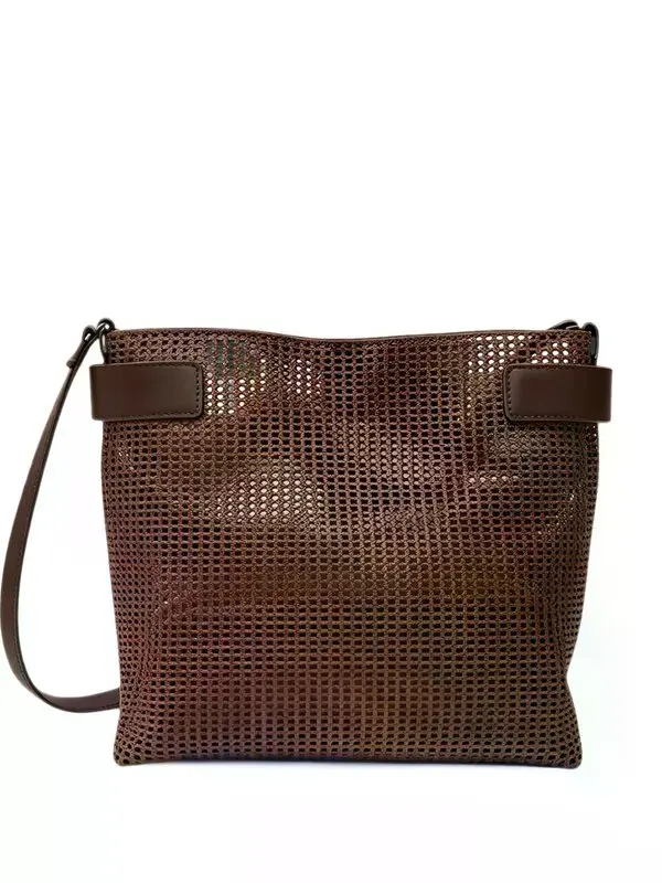 Brunello Cucinelli Perforated Leather Shoulder Bag - Brown