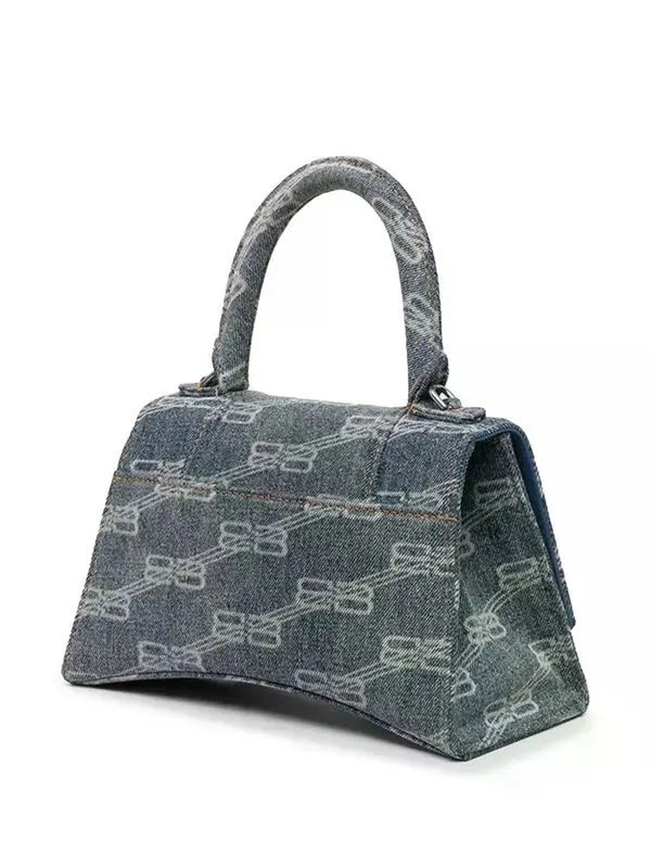 Balenciaga 2022-2026 Small Bb Monogram Denim Hourglass Top Handle Bag Satchel