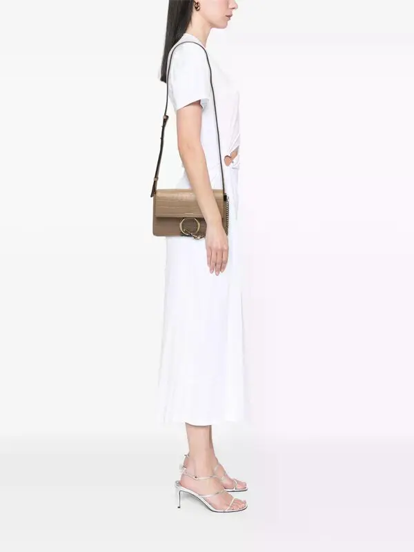 Chloé 2019 Small Croc Embossed Leather Faye Crossbody Bag - Neutrals