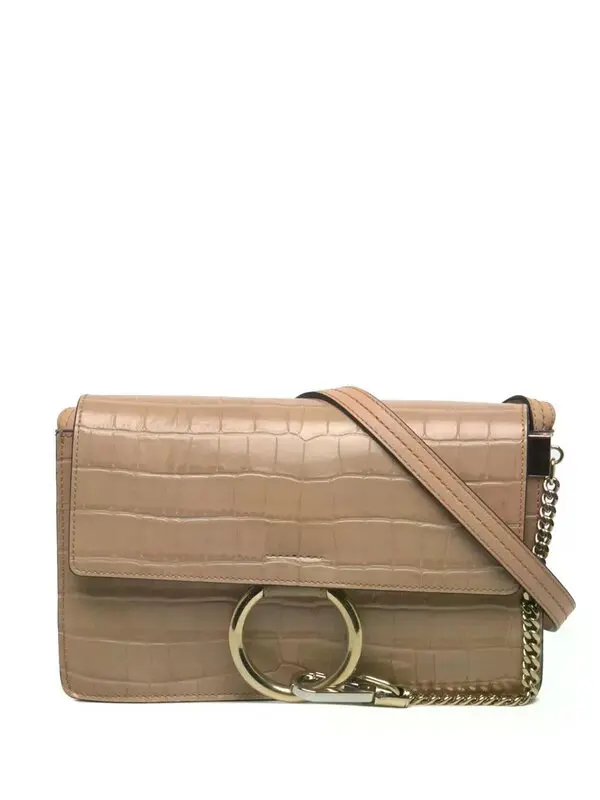 Chloé 2019 Small Croc Embossed Leather Faye Crossbody Bag - Neutrals