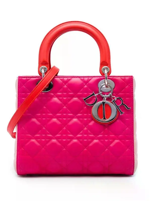 Dior 2013 Medium Tricolor Lambskin Cannage Lady Satchel - Pink