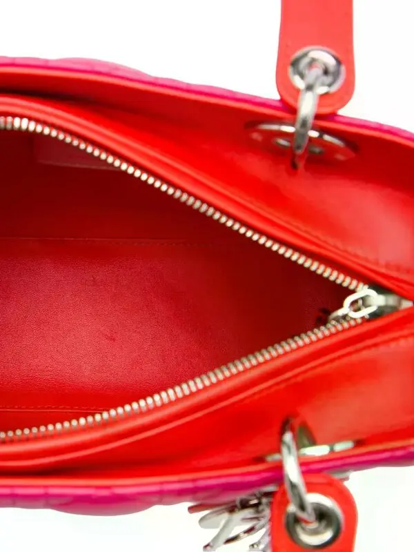 Dior 2013 Medium Tricolor Lambskin Cannage Lady Satchel - Pink