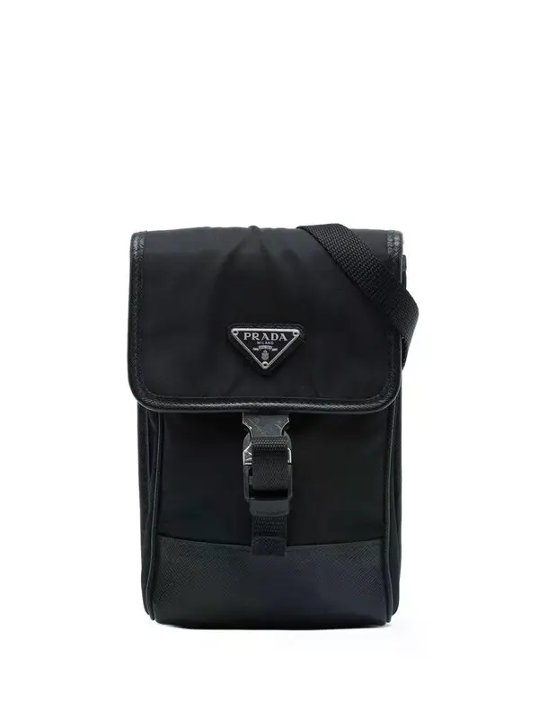 Prada 2000-2013 Saffiano Trimmed Re Nylon Smartphone Case Crossbody Bag - Black