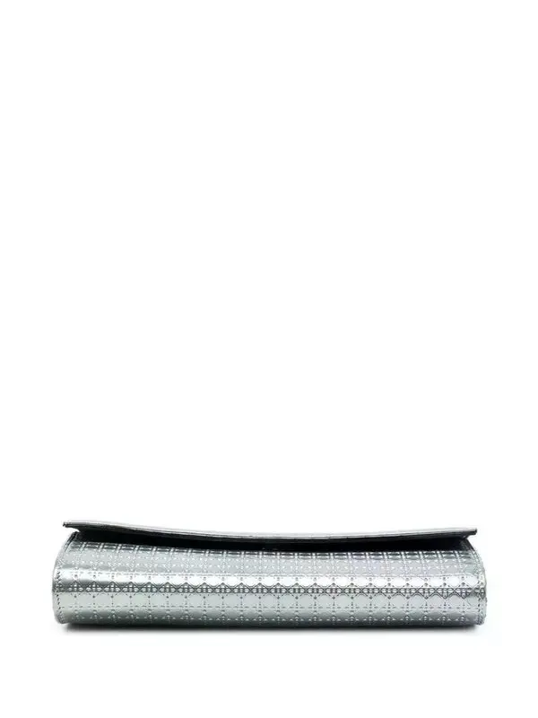 Dior 2015 Metallic Patent Microcannage Lady Croisiere Wallet On Chain Crossbody Bag - Silver