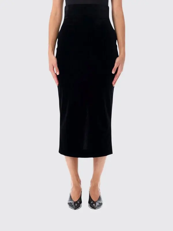 Alberta Ferretti High-waisted Velvet Midi Pencil Skirt With Back Slit - Black